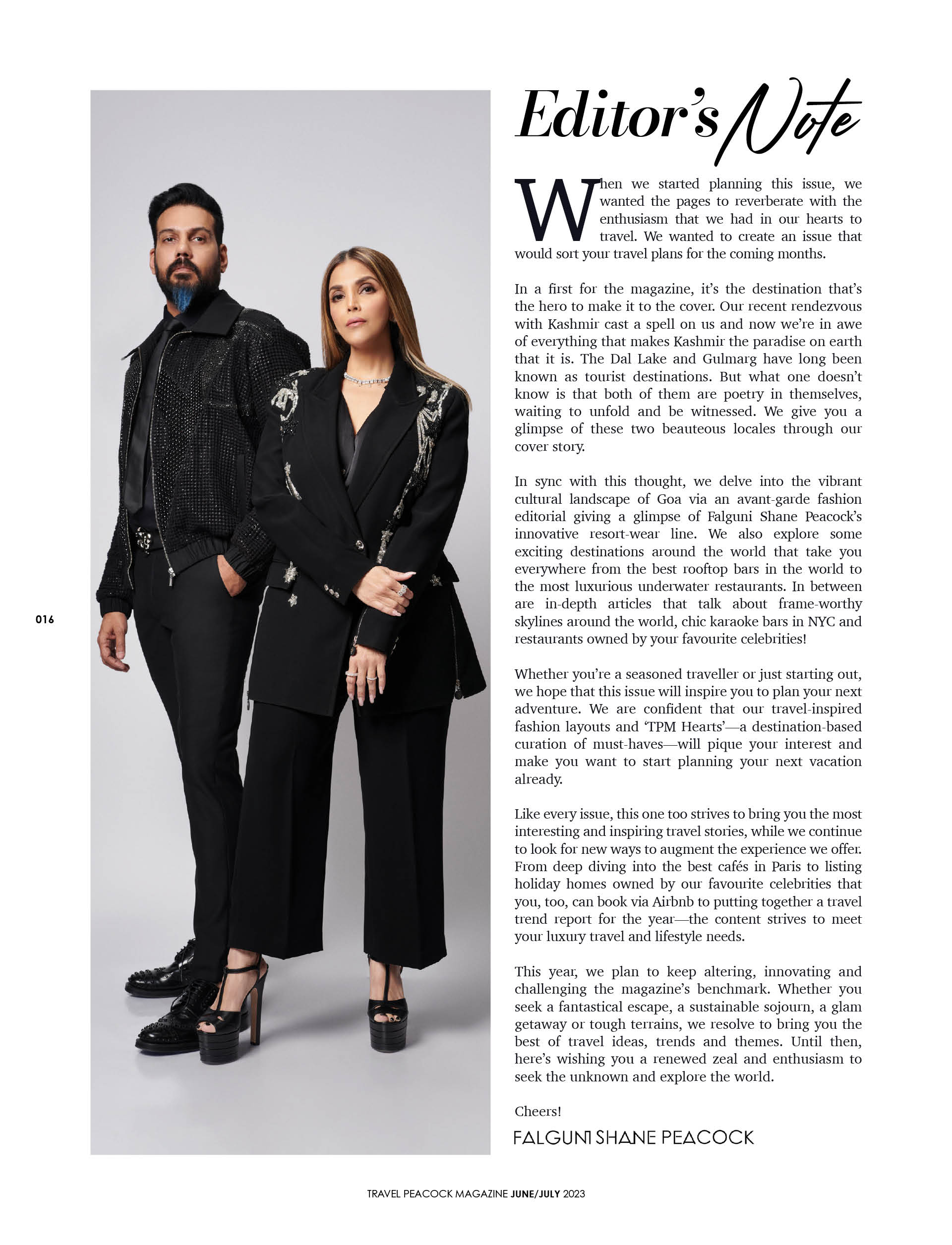 Editors note for luxury travel peacock magazines in India