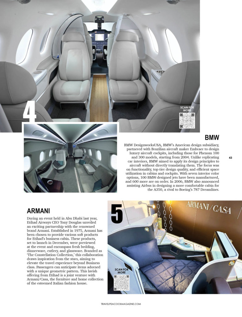 Private jet interiors designed by high-end luxury brands
